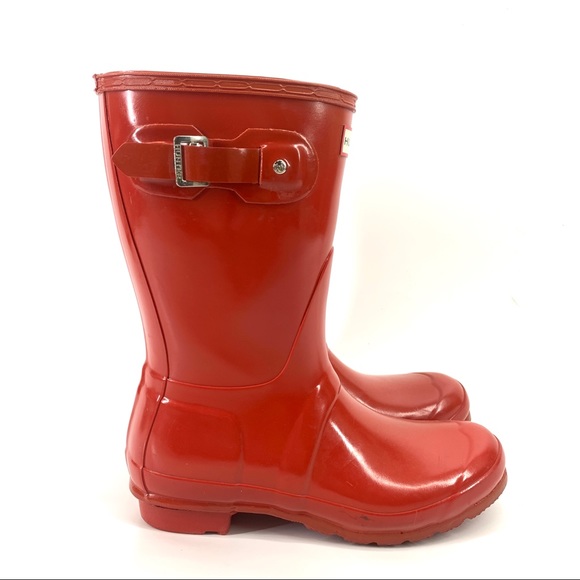 Hunter | Shoes | Hunter 8 Original Short Shiny Gloss Red Boots | Poshmark
